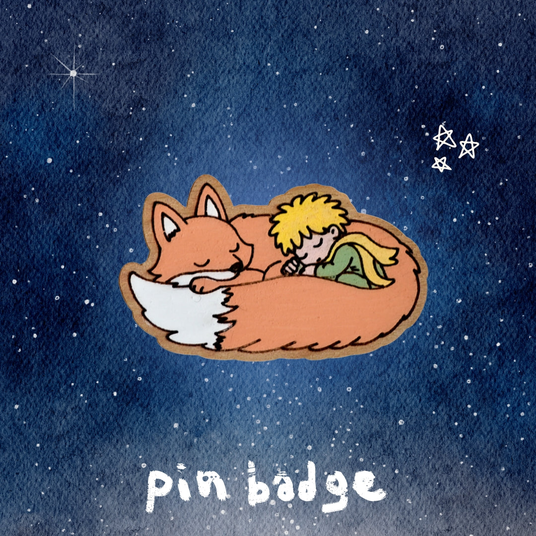 Hand-painted Hand-painted Sleeping Boy And Fox Wooden Pin Badge Inspir ...