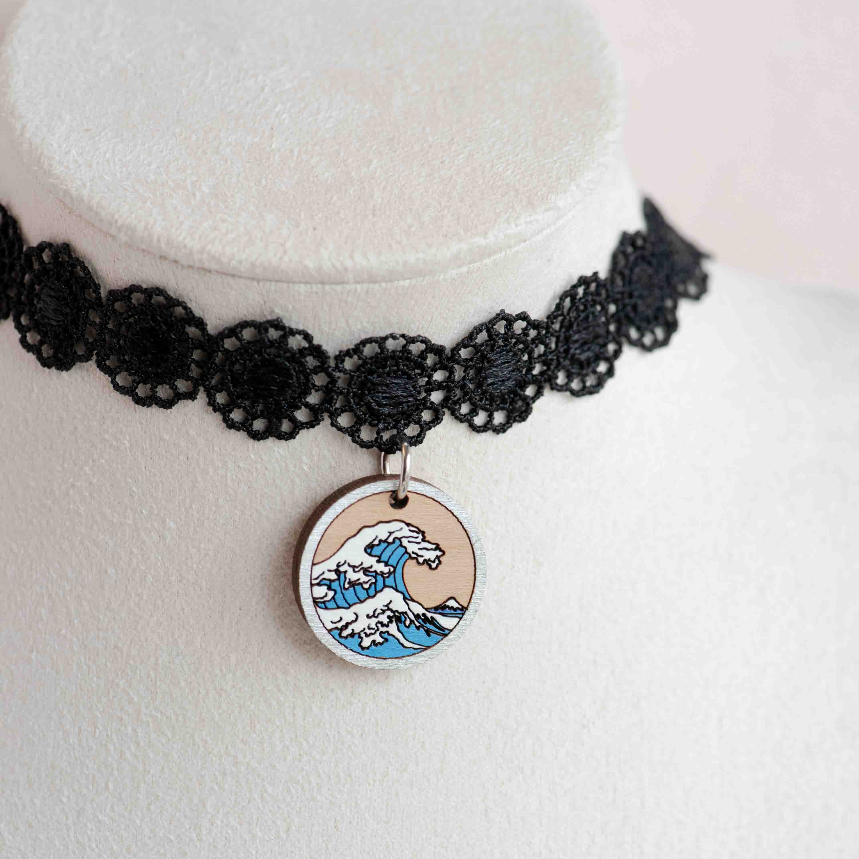 Hand Painted Great Wave Wooden Chocker - CHT85189 – Robin Valley ...