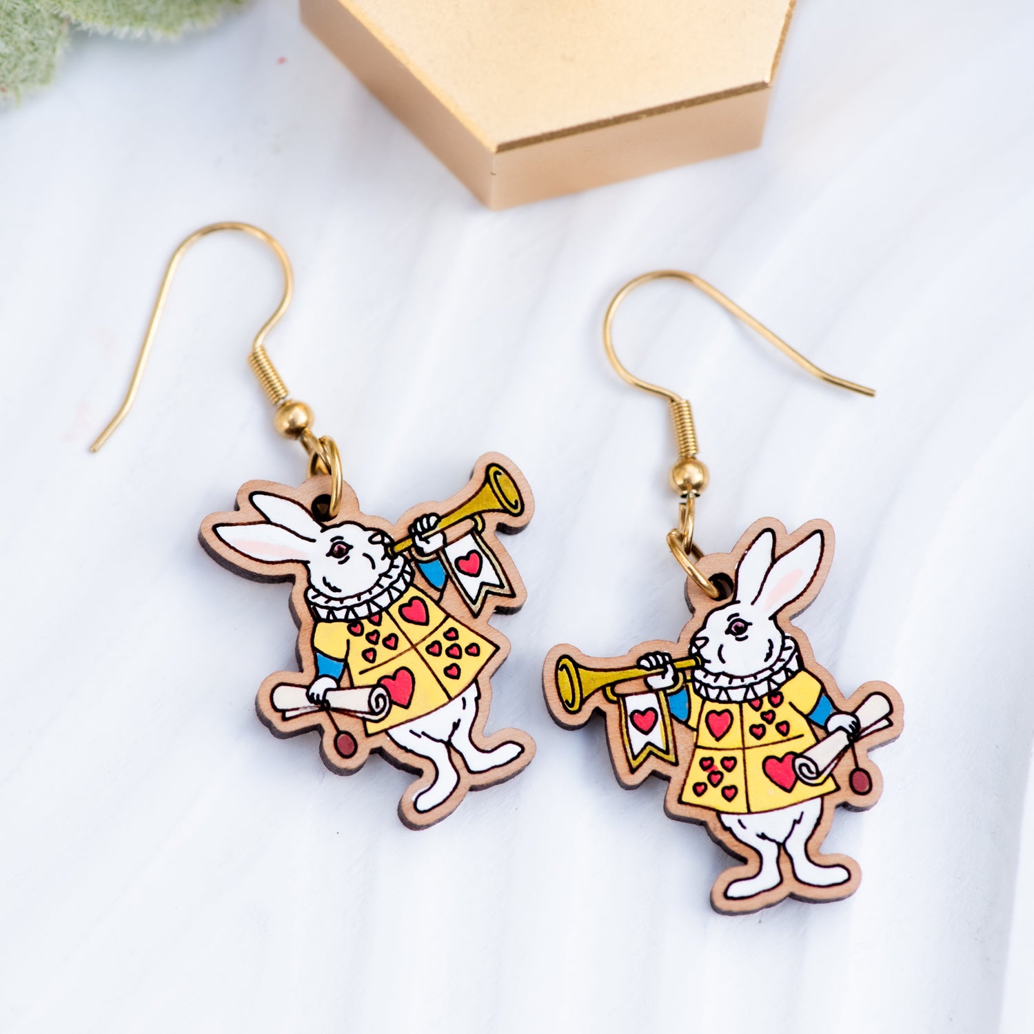 Hand-painted Wooden Alice In Wonderland The White Rabbit Hook Earrings ...
