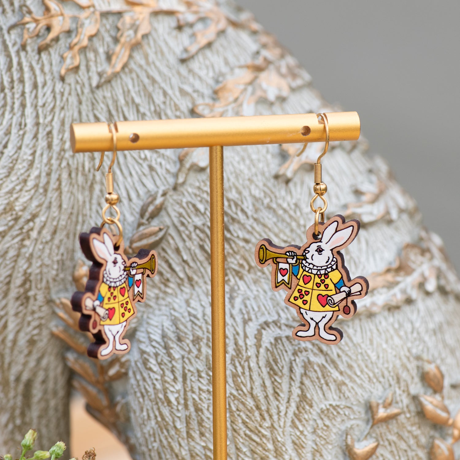 Hand-painted Wooden Alice In Wonderland The White Rabbit Hook Earrings ...