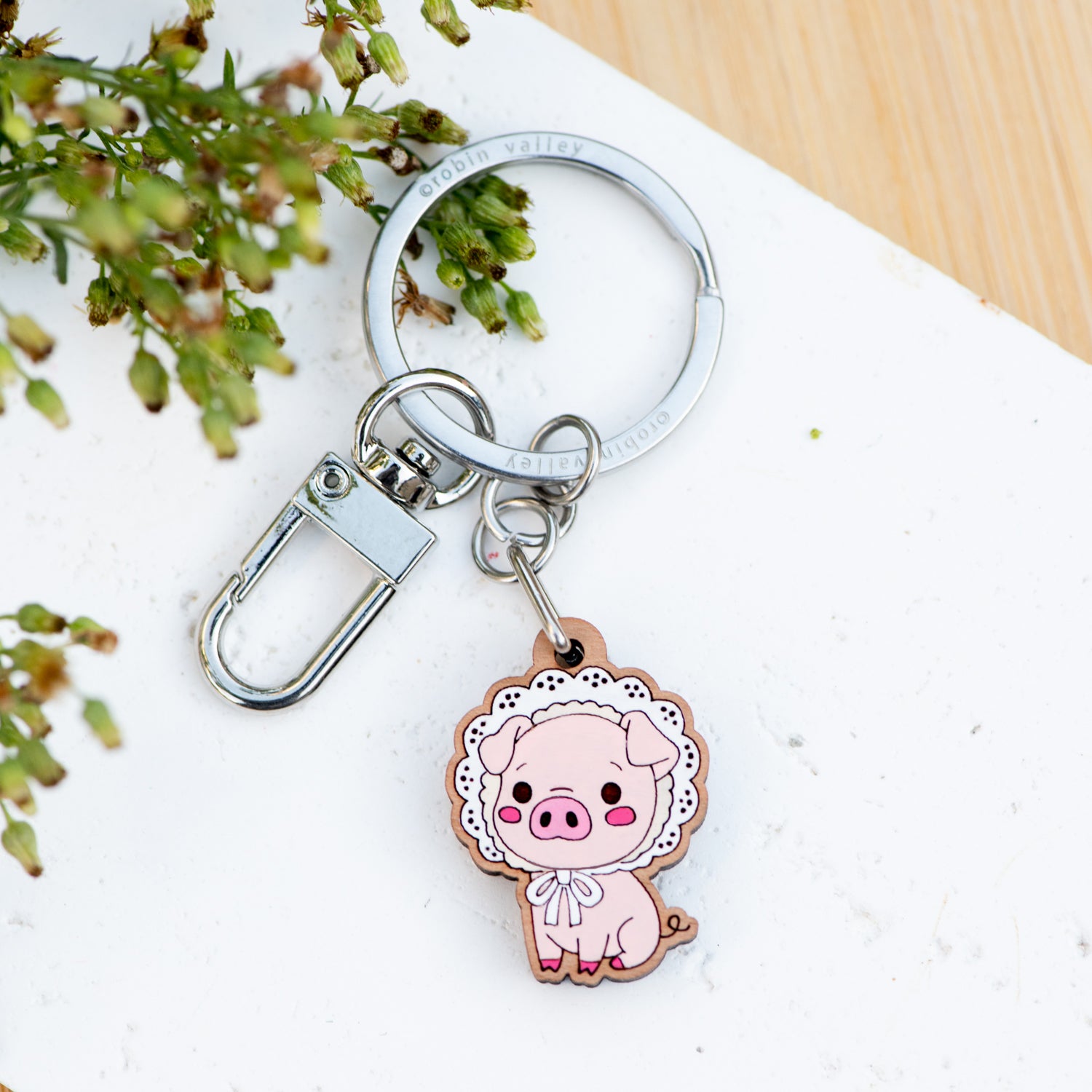 Hand-painted Wooden The Pig Baby Keyring – Robin Valley Official Store