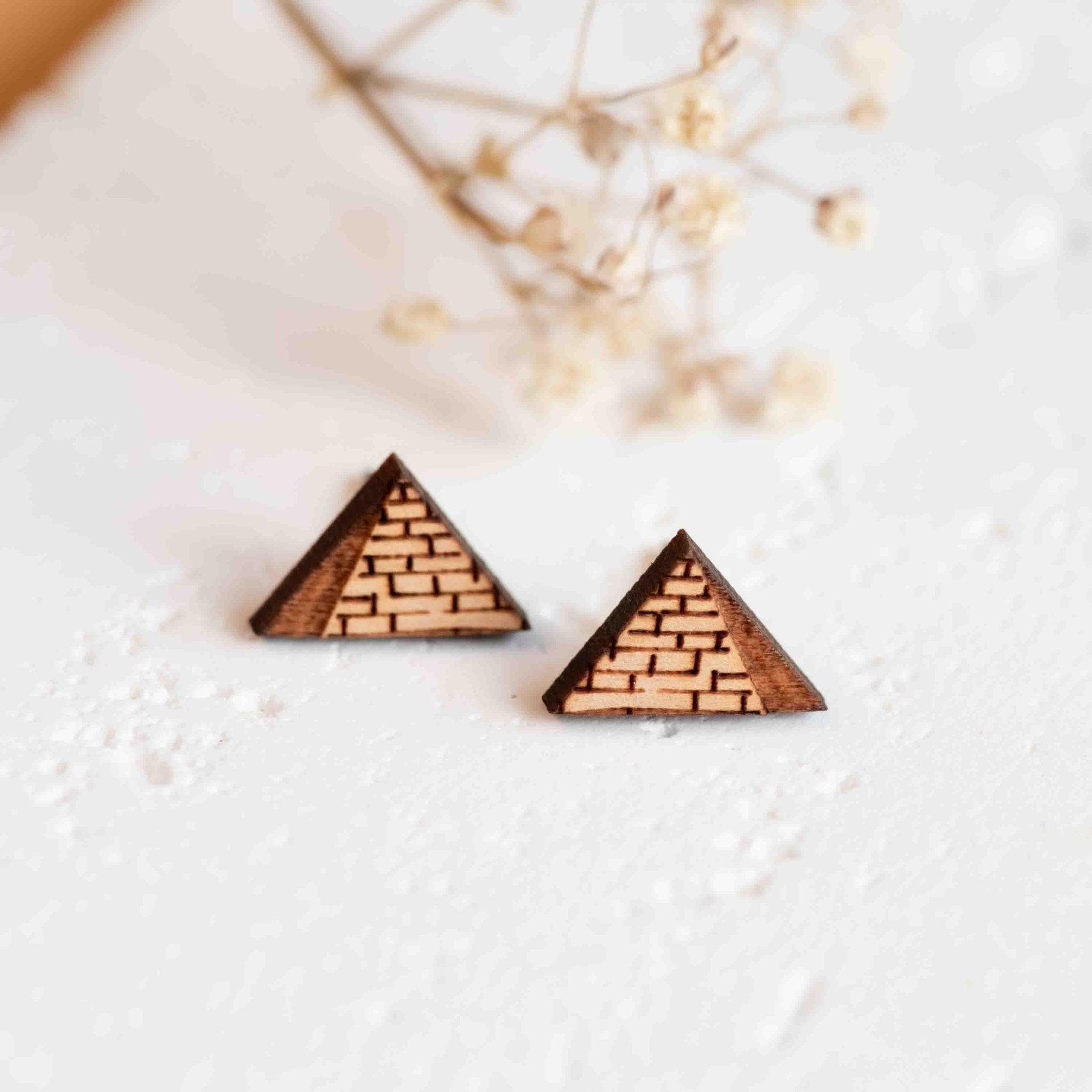 Egyptian Pyramid Earrings Wooden Stud Earrings - ET15169 – Robin Valley ...
